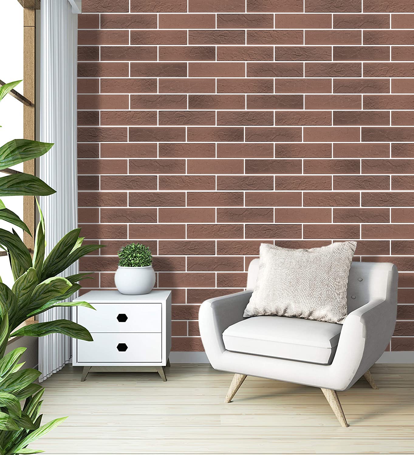 TORURAL 100 Vintage Brown/Red Faux Brick Wall Tiles, 3D Thin Brick Veneers for Bedroom, Bathroom, Kitchen, Fireplace and Fence Wall Panels (14.2 sq ft)