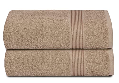 Belizzi Home Cotton 2 Pack Oversized Bath Towel Set 28x55 inches, Large Bath Towels, Ultra Absorbant Compact Quickdry & Lightweight Towel, Ideal for Gym Travel Camp Pool - Tan