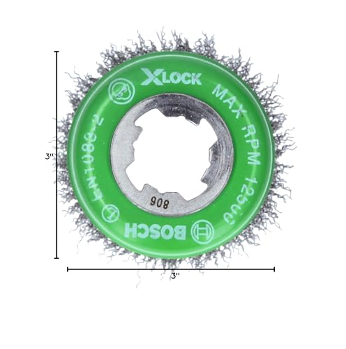BOSCH WBX319 3 In. X-LOCK Arbor Stainless Steel Crimped Wire Cup Brush For Applications in Removing Weld Scale, Burrs and Corrosion, Preparing Painting Surfaces