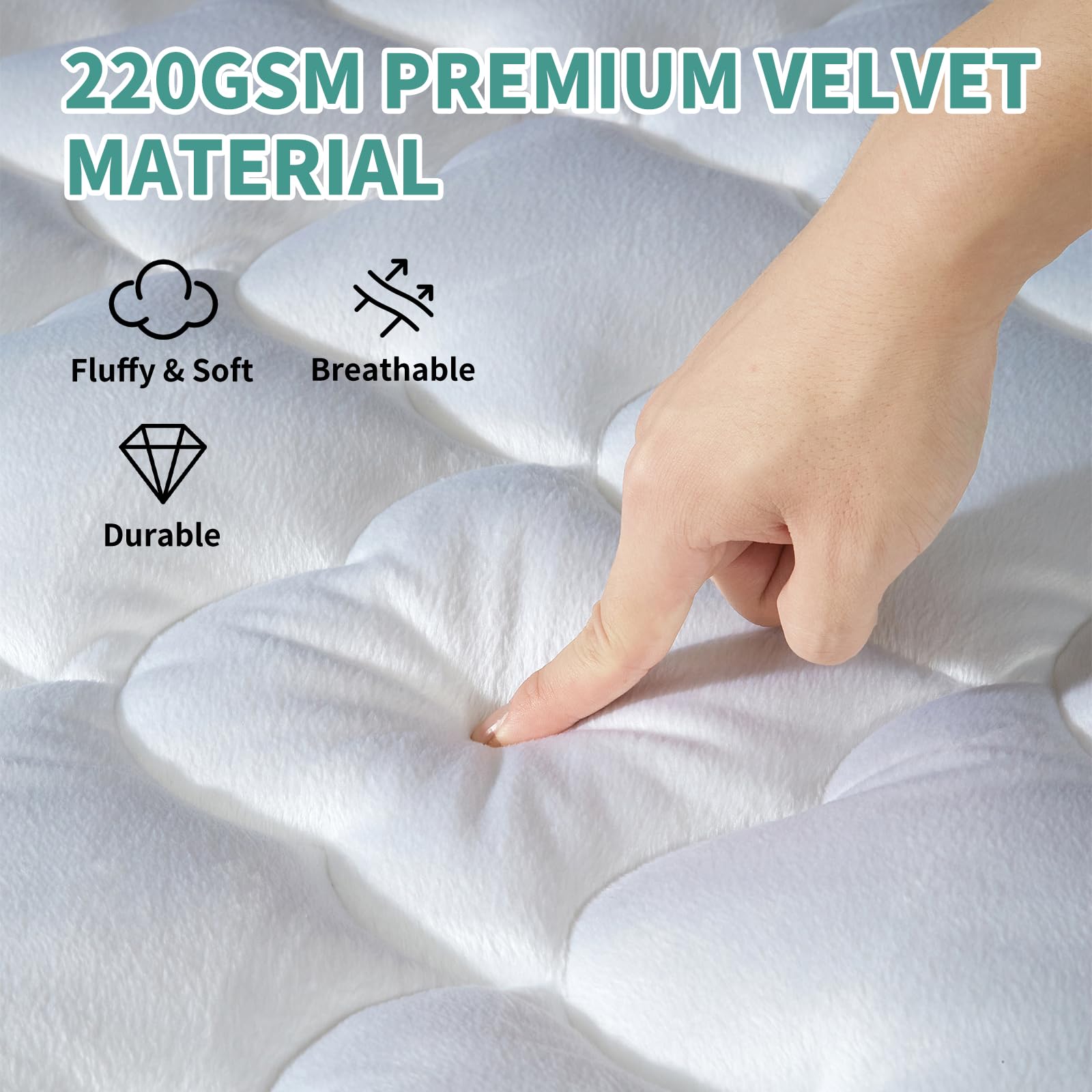 Ivellow Pillow Top Mattress Topper Queen for Back Pain Extra Thick Velvet Plush Mattress Pad for Queen Size Bed Ultra Soft Fluffy Mattress Cover with 8-21" Deep Pocket Noiseless Down Alternative Fill