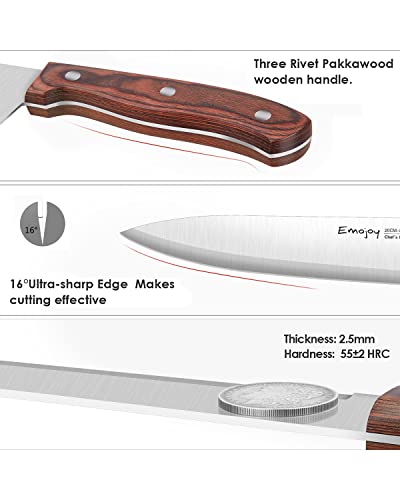 Emojoy Kitchen Knife Set,Knife Set for Kitchen with Block 6 Pcs High Carbon Stainless Steel Wooden Handle Knife Block Set without Steak Knivesā¦