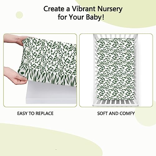 Eucalyptus Themed Fitted Crib Sheet,Standard Crib Mattress Fitted Sheet Soft & Stretchy Fitted Crib Sheet - Great for Boy or Girl Room or Nursery,28β x52β,Hunter Green and White