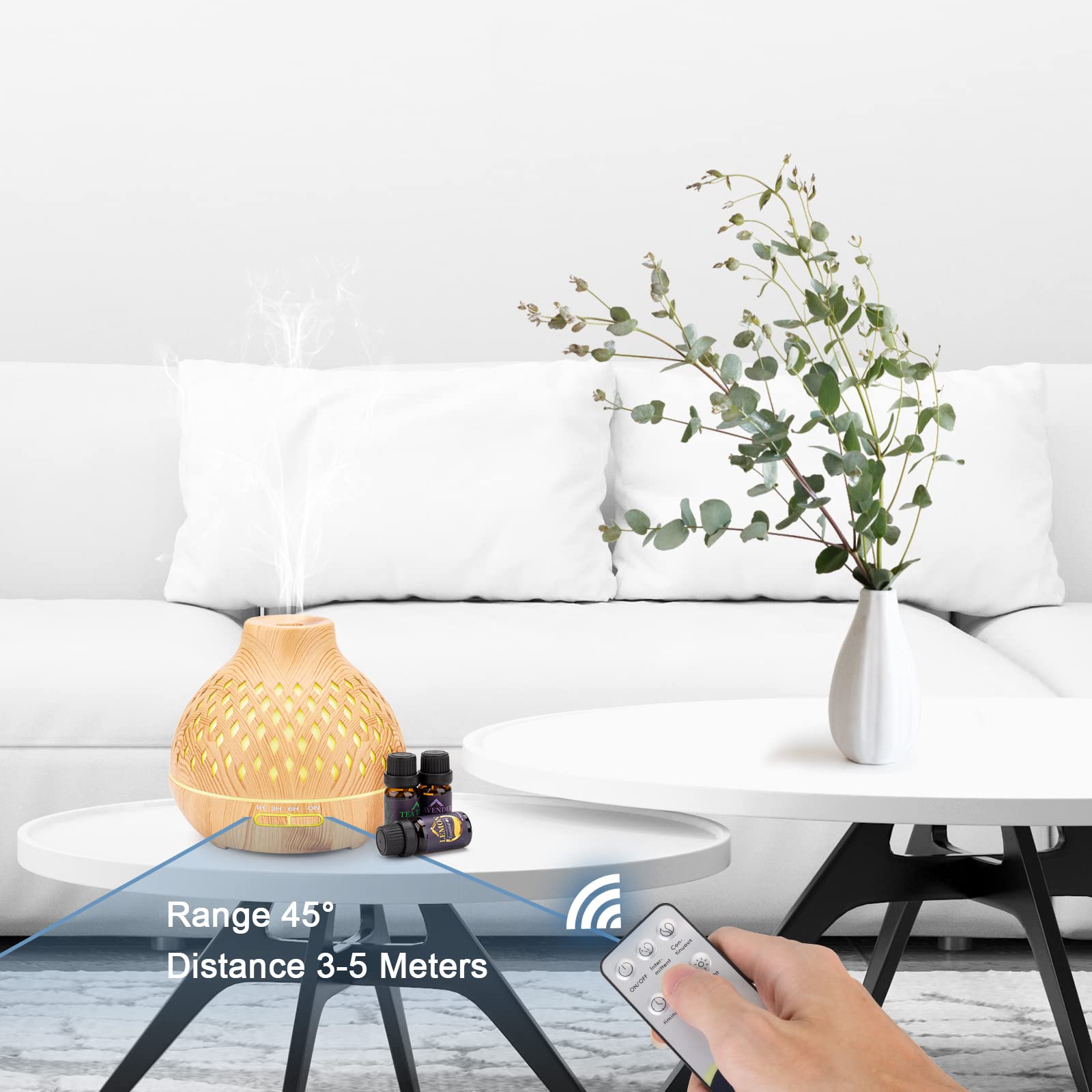 400ML Essential Oil Diffuser,Cool Mist air Scent Humidifier,Aromatherapy Diffuser with Remote Control Included and Waterless Safety Switch ,14 LED Colors for Large Room,Home