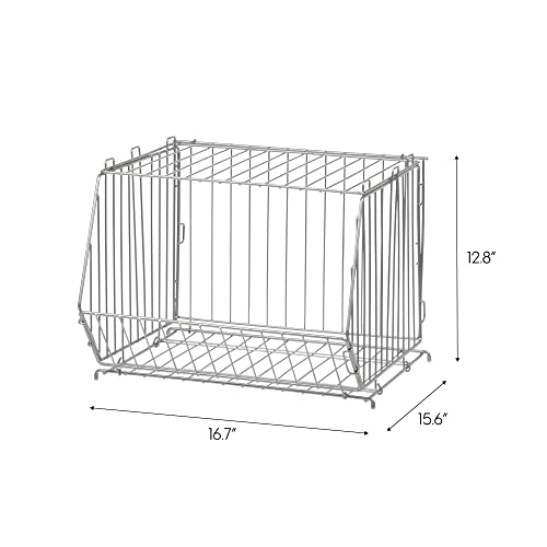 IRIS USA 17" Modular Wire Stacking Storage Basket, Great Storage for Linens, Groceries, Toys, Books, and More, Stackable, Easy Assemble, Multipurpose Home Organizer, Silver