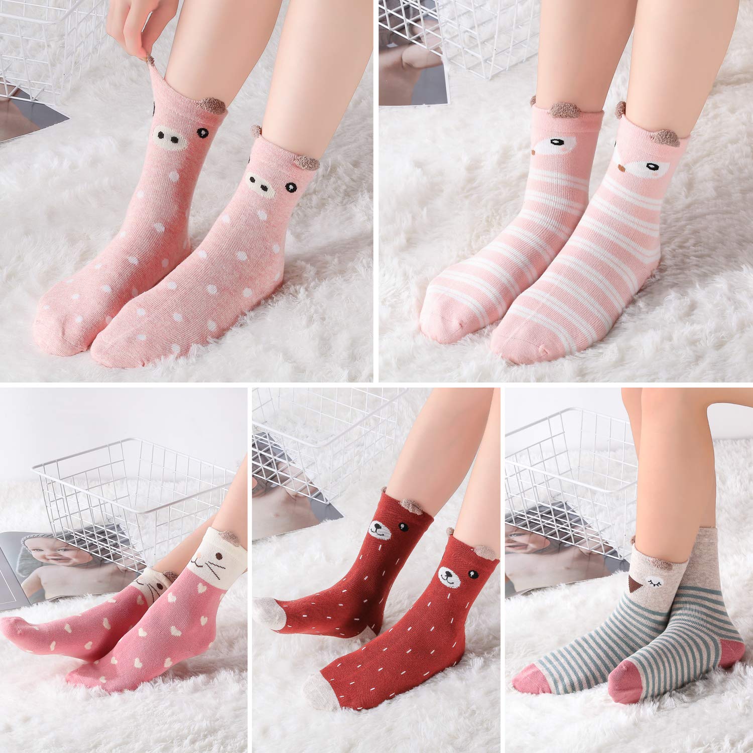 SUNBVE 10 Pairs Pack Toddler Little Girls Fun Cotton Ankle Socks