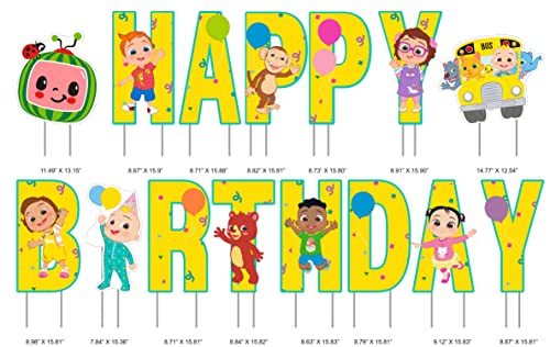 CoComelon Happy Birthday Yard Signs with Metal Stakes, 16" Letters