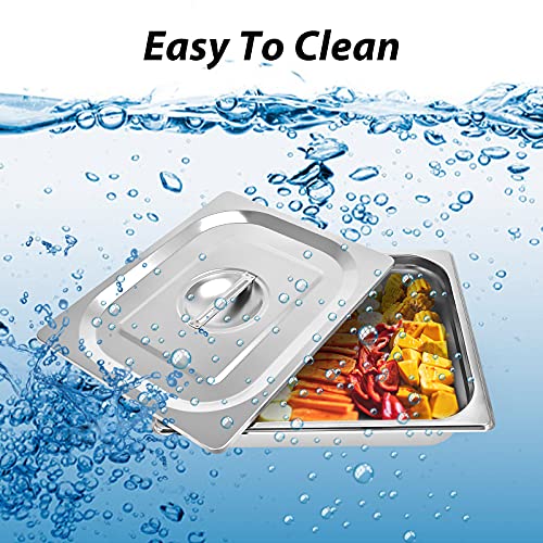DatingDay 4 Packs Stainless steam Hotel pan,1/2 Size x 2.5" Deep,22 Gauge/0.7mm Thick Stainless Steel Hotel Pan Anti Jam Steam Table Pan with Lid (1/2 Size x 2.5" Deep)