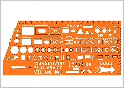 360 TACTICAL Standard Graph Template Stencil with Military Marking Symbols for NATO Army Drawing and Drafting on Map #8353 (Pack of 2 - Scale & Markers)