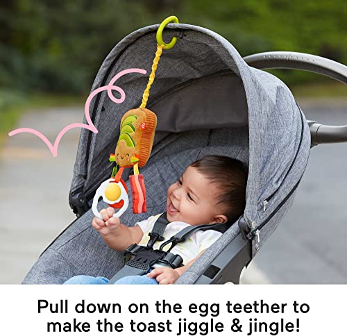Fisher Price Pretend Food Brunch & Go Stroller Toy with 3 Breakfast-Themed Hanging Sensory Toys for Take-Along Play