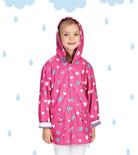 Hatley Girls' Little Color Changing Button-Up Printed Rain Jacket, Sweet Hearts, 6 Years