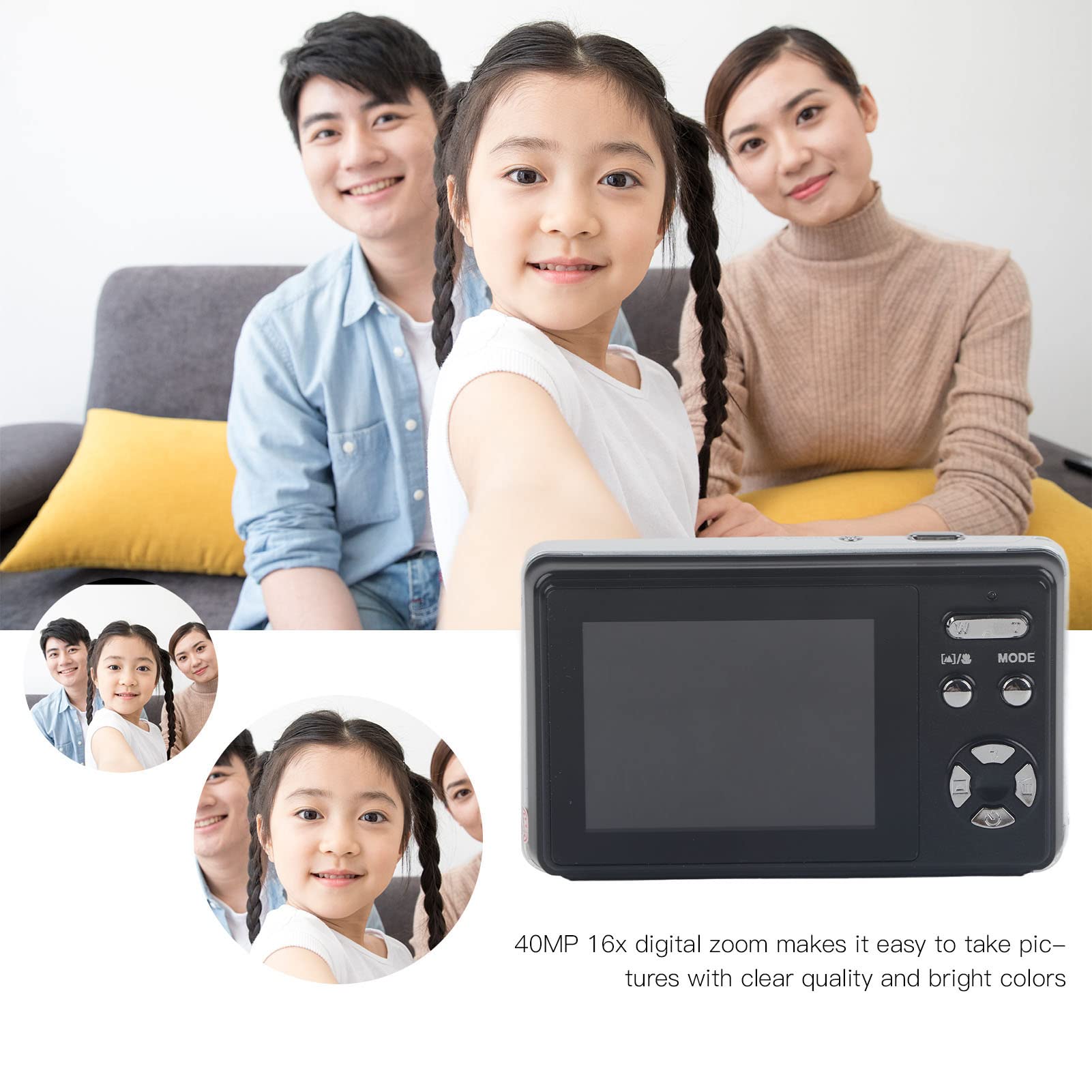 40MP Digital Camera, 2.4 Inch IPS Screen, 16x HD Digital Zoom, 32GB, USB Rechargeable, Lightweight and Compact, Easy to Use, for Beginners (Black)