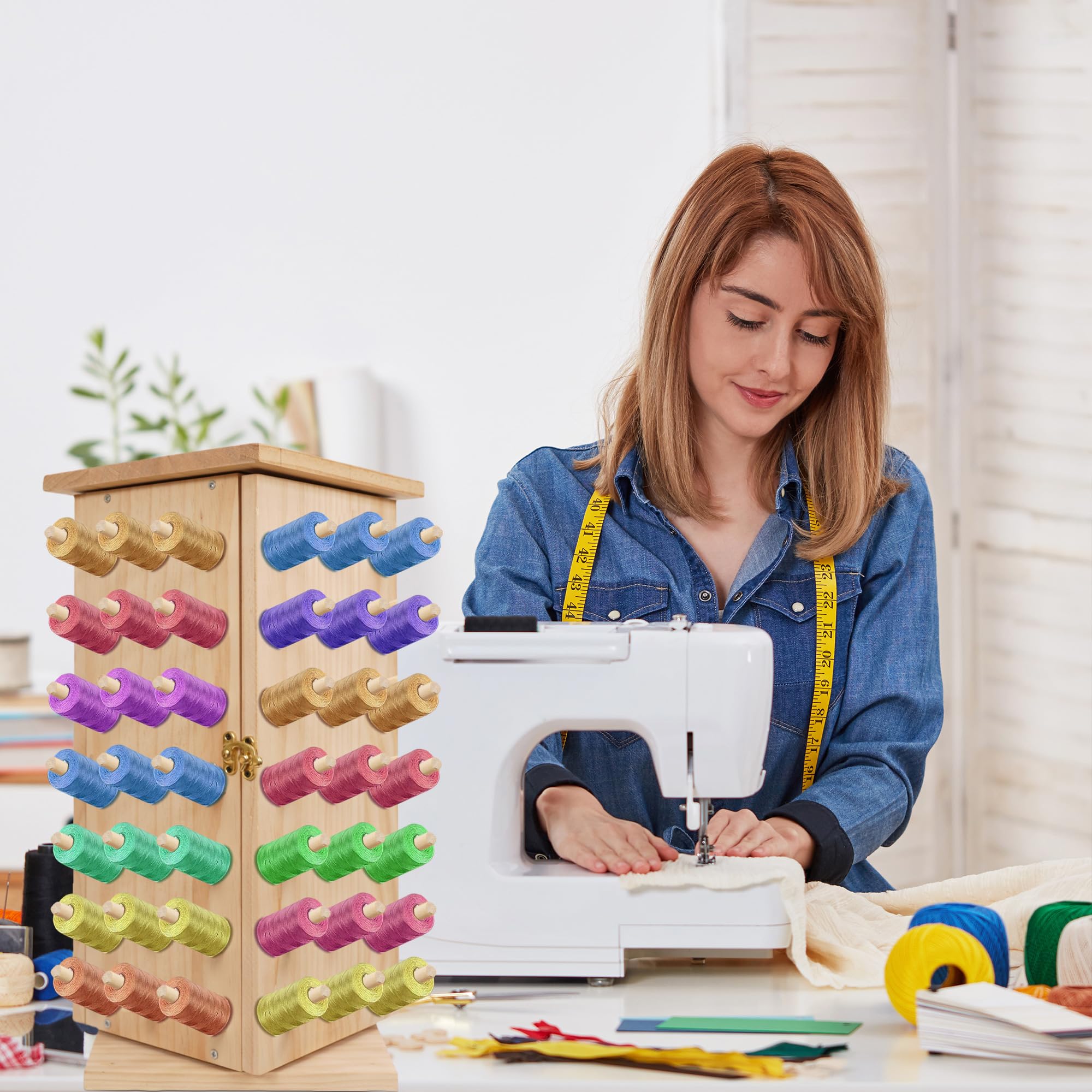360° Fully Rotating Wooden Thread Holder,Embroidery Thread Organizer,Thread Rack for Sewing with 84 Spools,Thread Braiding Holder Storage for Quilting, Embroidery,Hair-braiding and Jewelry