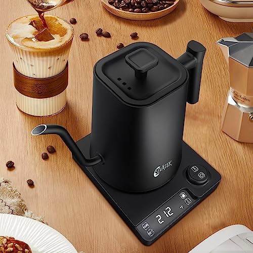 EVATEK Gooseneck Electric Kettle Temperature Control, 1L Electric Tea Kettle with Auto Shut-off, Keep Warm for 1-24h, Dry Burning Protection, 1200W Stainless Steel Pour-Over Coffee Kettle