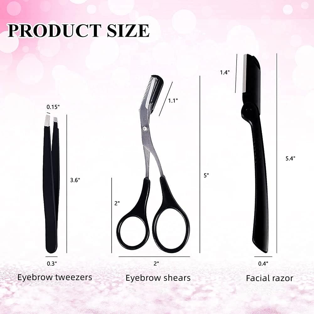 XUJINCN3-in-1 Eyebrow Scissors Kit,Eye Brow Cutter for Women,Eyebrow Grooming kit Specially Designed for Women,Include;Eyebrow Scissors with Comb, Hair Removal Tweezers, Facial Eyebrow Razor(Black)