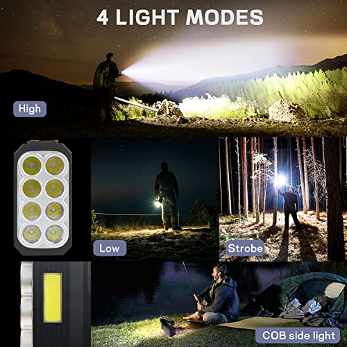 Solar Flashlight Rechargeable 8 LED Handheld with COB Sidelight, High Lumens 3 Modes Searchlight, Portable Lightweight Waterproof Spotlight for Fishing Outdoor Camping Emergencies