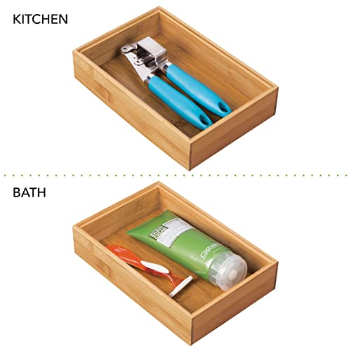 mDesign Wooden Bamboo Drawer Organizer for Office - 9" Long Stackable Storage Box Tray for Desk Drawers/Cabinet - Junk Drawer and Accessories Organization - Echo Collection - 6 Pack - Natural Wood