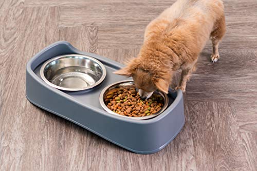 IRIS USA Large Elevated Pet Feeder with Attachable Legs and 2 Stainless Steel Bowls, For Small to Large Dogs Cats with 2 Quart Bowls and 12"H Legs Raised Pet Feeding Station, Dark Gray