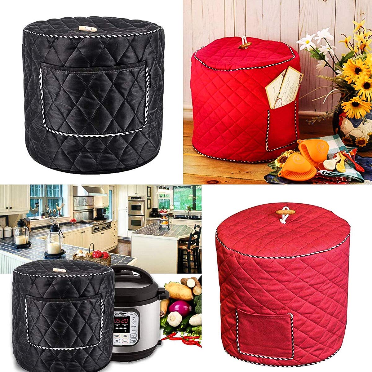 6QT/8QT Electric Pressure Cookers Decorative Pocket Electric Pressure Pot Dust Cover Small Kitchen Appliances Accessories (6 Quart, Black)