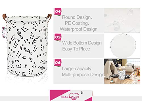 TIBAOLOVER 19.7" Large Sized Waterproof Foldable Canvas Laundry Hamper Bucket with Handles for Storage Bin,Kids Room,Home Organizer,Nursery Storage,Baby Hamper (Musical Note)