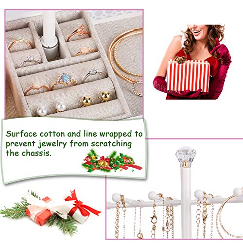 Meangood Jewelry Tree Stand Organizer 3in1 Necklace Organizer Display Bracelet Earrings and Ring Tray Jewelry Holder Hanger Metal(White)