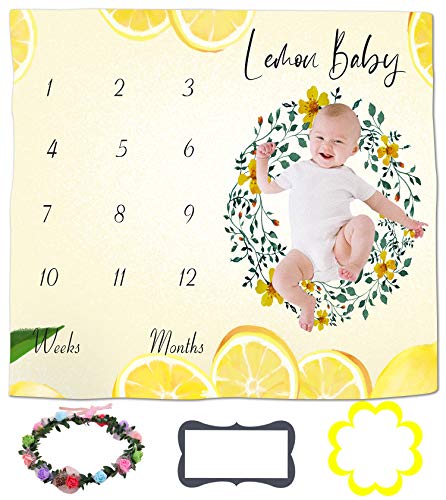 LYLYCTY Baby Milestone Blanket, Lemon Design Photography Background Prop for Neutral Newborn Baby, Baby Boy and Girl Gifts 47"x47" BTWYLY76