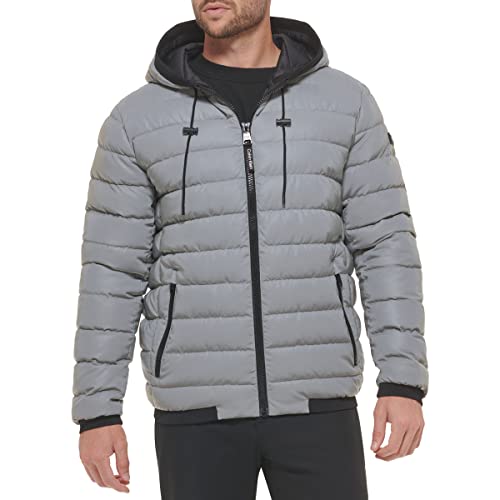 Calvin Klein Men's Hooded Super Shine Puffer Jacket, Reflective, Medium