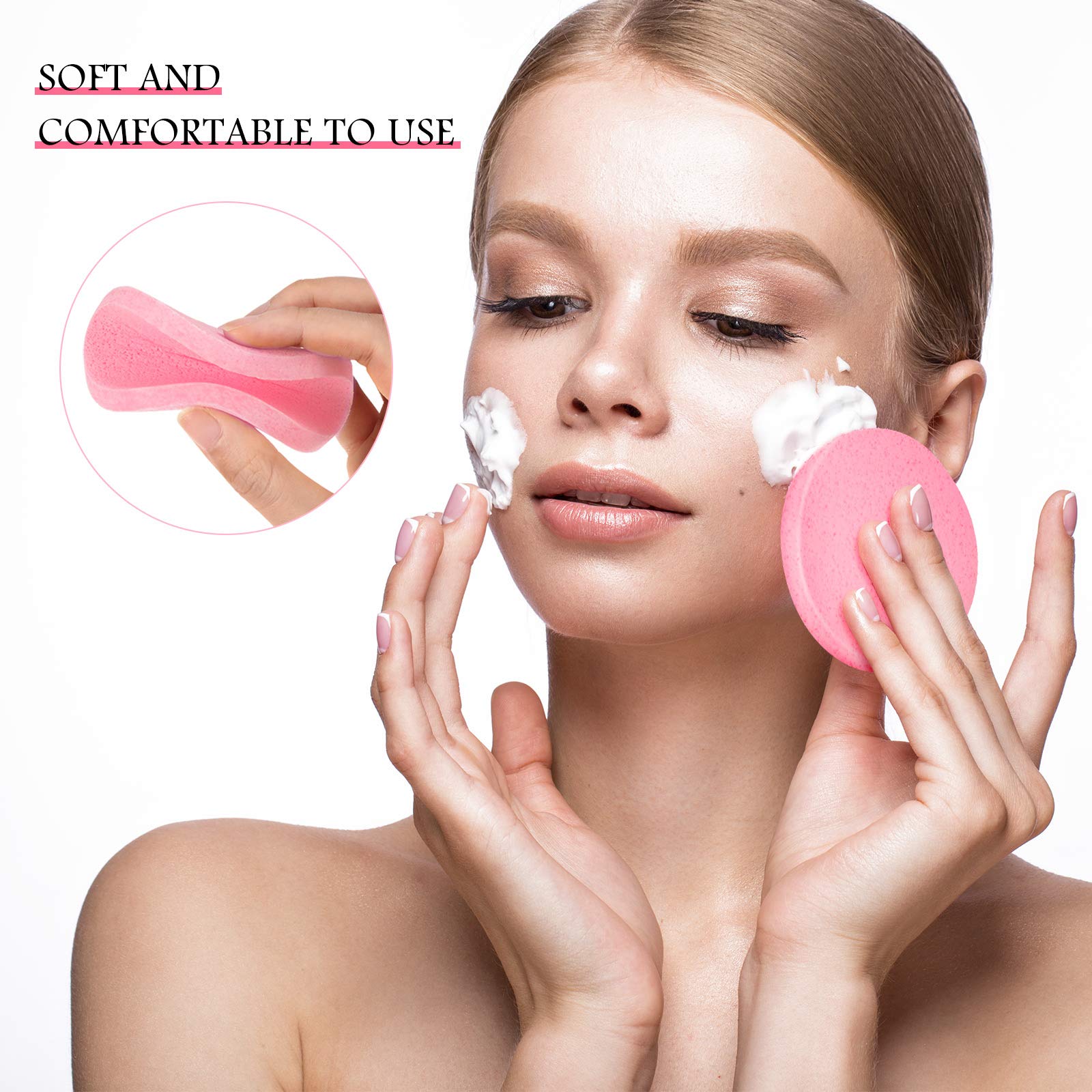 Loyim 120 Pieces Compressed Facial Sponge for Estheticians Face Makeup Removal Cleansing Sponge Pad Exfoliating Spa Wash Round Facial Cleansing Pads Supplies(Pink)