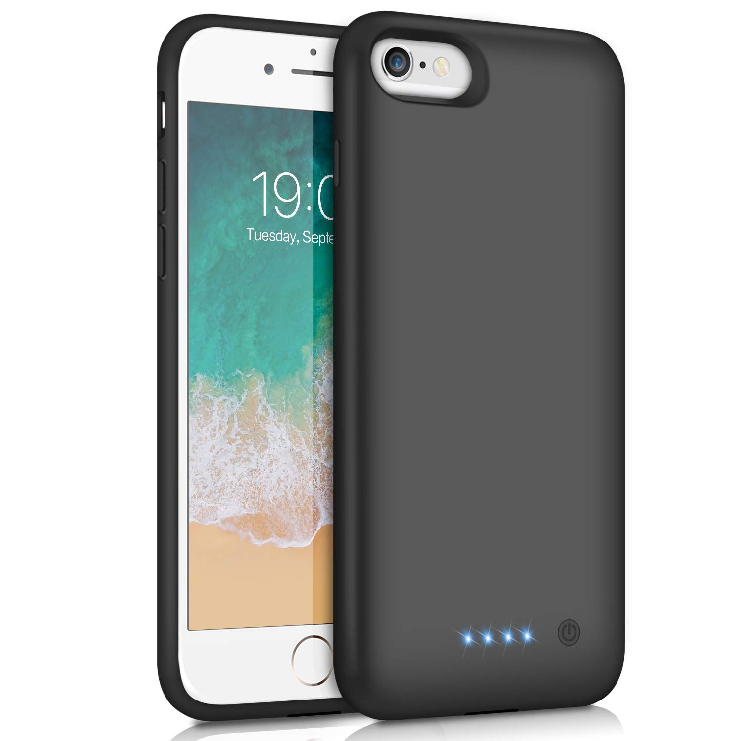 iPhone 6/6s/7/8/SE Battery Case Upgraded [6000mAh] Protective Portable Charging Case Rechargeable Extended Battery Pack for Apple iPhone 6/6s/7/8/SE (4.7') - Black