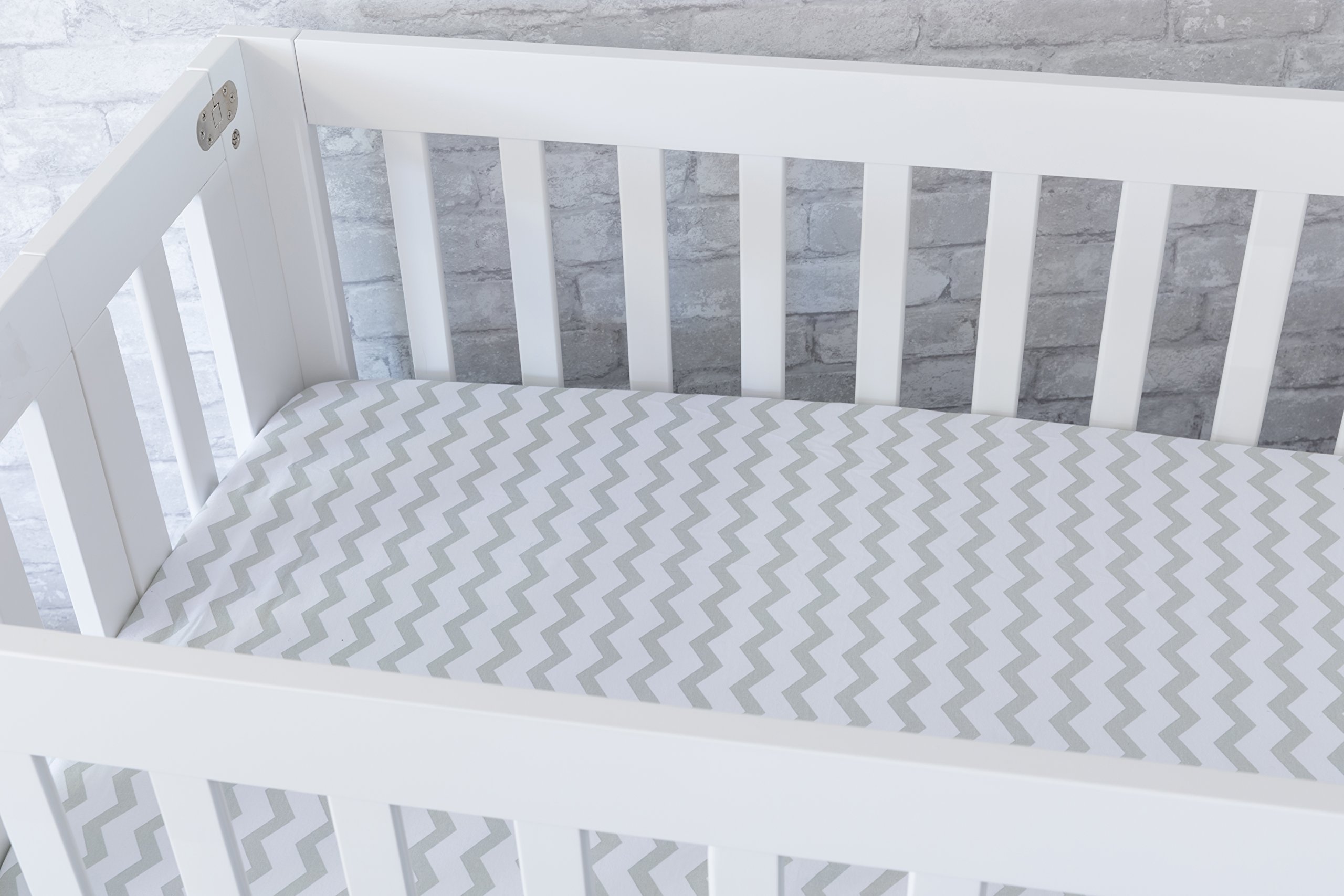 Ely's & Co. Kid's Waterproof Pack n Play Portable Mini Crib Sheet with Mattress Pad Cover Protection, White and Grey Chevron and Polka Dots (2 Pack)