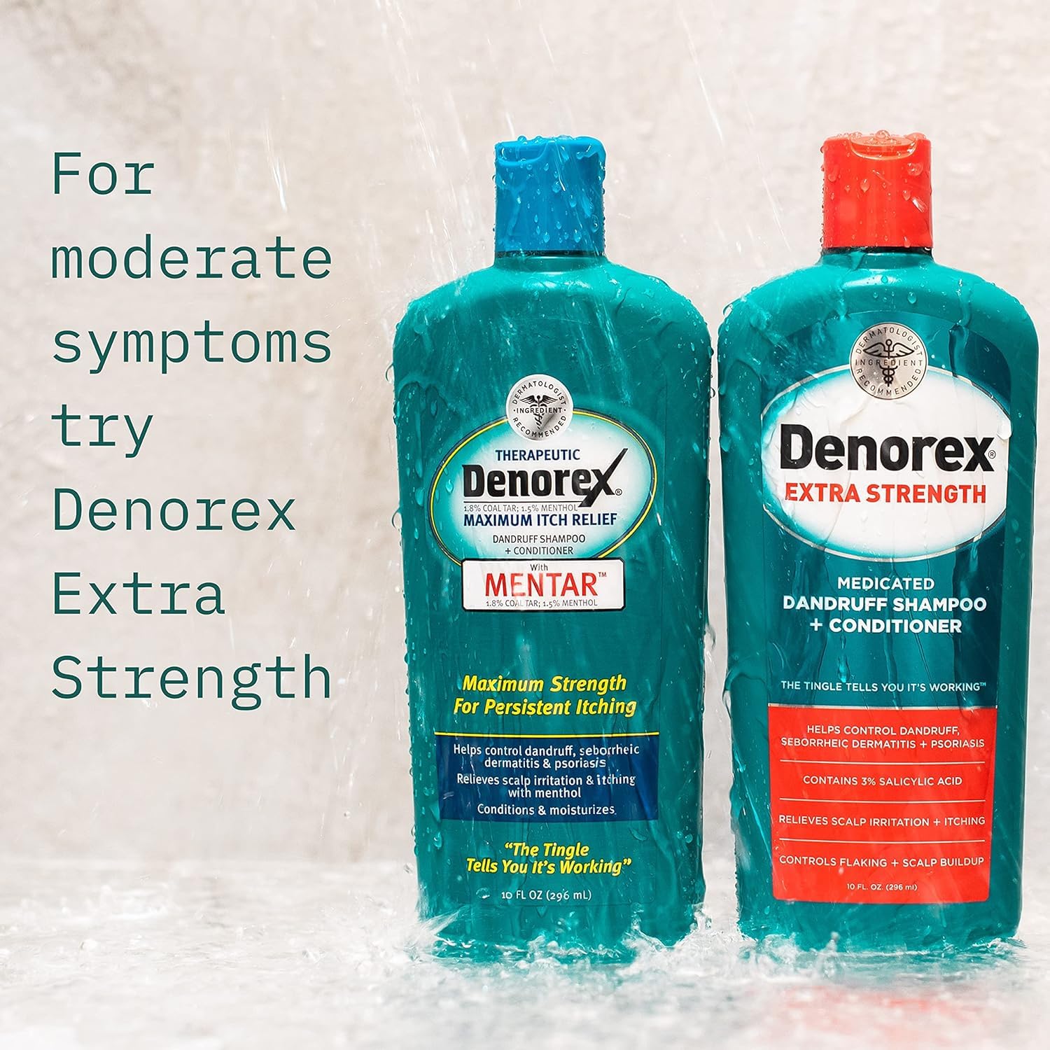 Denorex Therapeutic Dandruff Shampoo + Conditioner, Maximum Itch Relief 10 oz (Pack of 4)