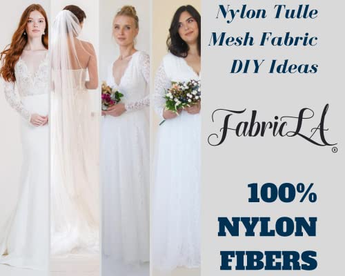 FabricLA 100% Nylon Tulle Mesh Fabric - Wedding Tulle Veil Fabric - 108" Wide (270 CM) Tulle Fabric Bolt of 50 Yard - Use as Wedding Gowns, Wedding Veils, Dresses, & Interior Design - Ivory