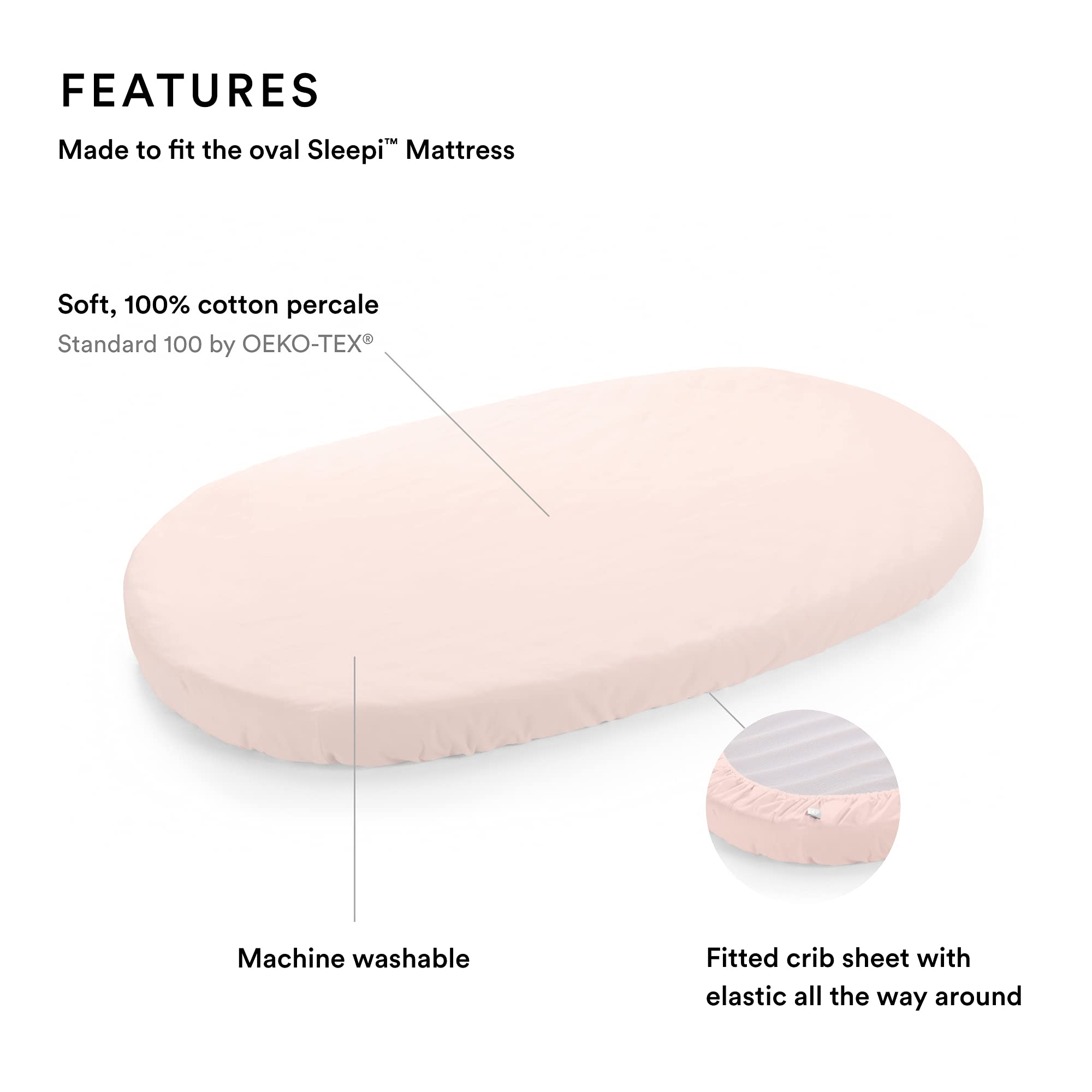 Stokke Sleepi Fitted Sheet, Peachy Pink - Soft Sheets for Sweet Dreams - Made for Stokke Sleepi Crib/Bed - 100% Fine Cotton Percale - Washable