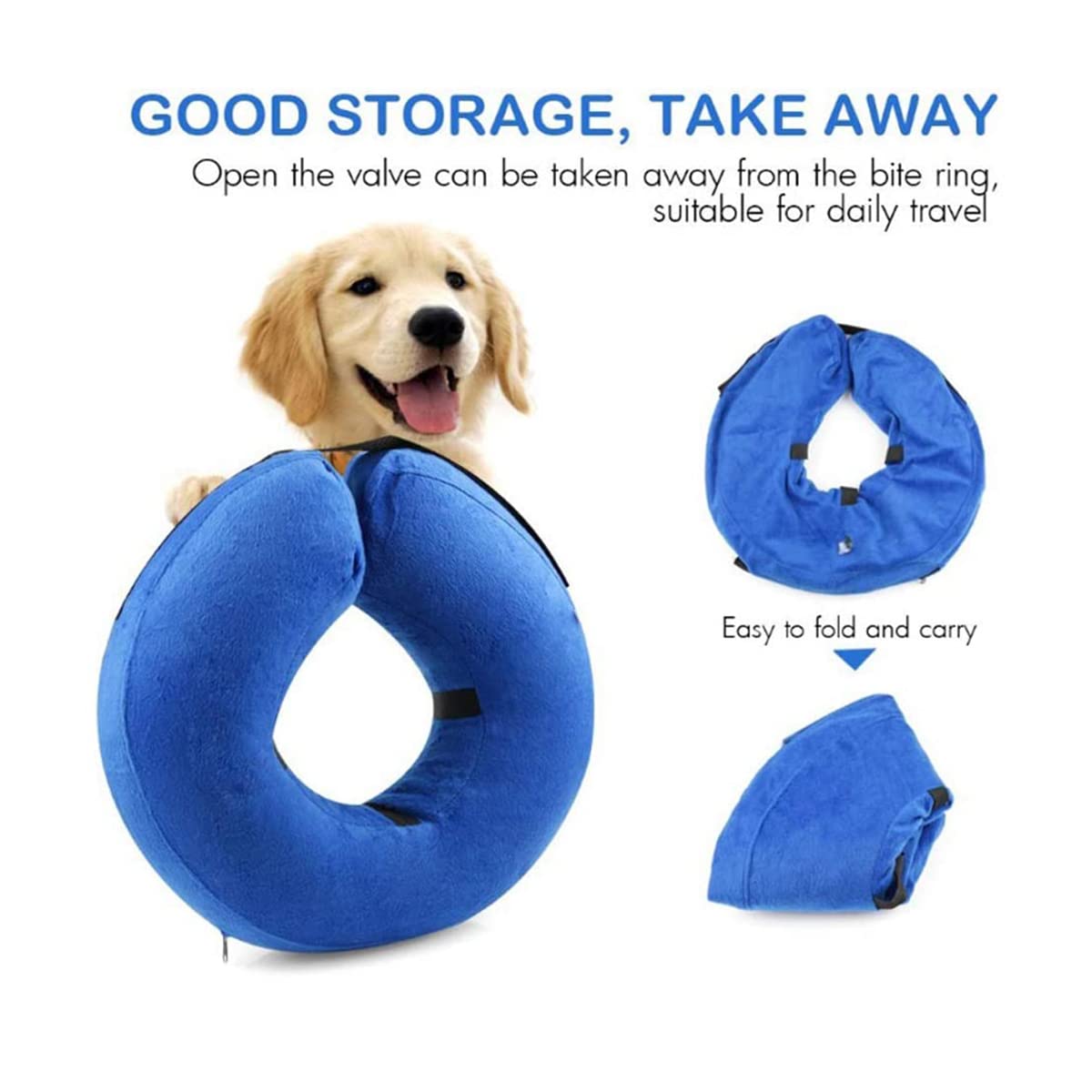 QIYADIN Soft Dog Recovery Collar, Adjustable Protective Inflatable Pet Cone for Dogs and Cats After Surgery, Prevent Pets from Biting & Scratching (Medium)