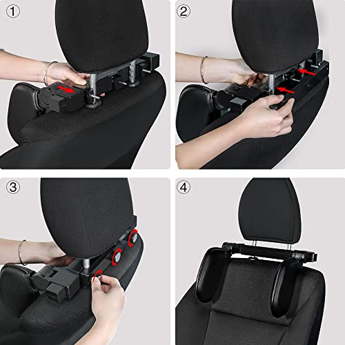 SanLead Car Headrest Pillow Detachable, U Shaped Road Pal Headrest Black Head Neck Support, 180 Degree Adjustable Car Seat Head Neck Support