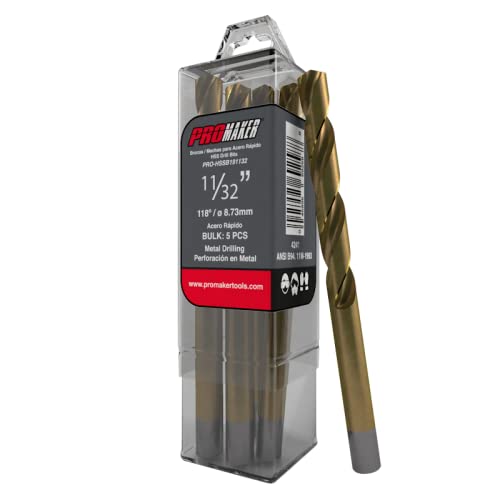 PROMAKER HSS Tip Metal Drill Bits 11/32 inch (5 PCs) for Metal, Steel, Cast Iron, Wood and Plastic 4241 PRO-HSSB191132