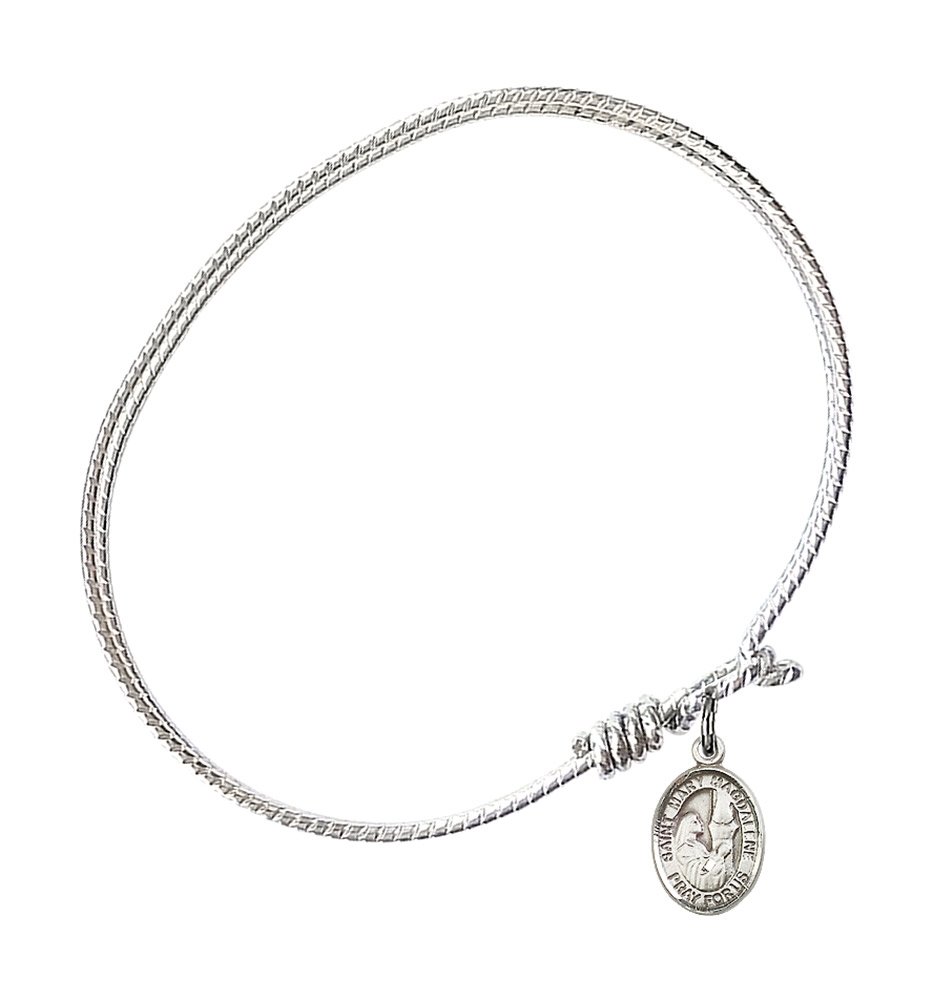 7 1/4 inch Oval Eye Hook Bangle Bracelet w/St. Mary Magdalene in Sterling Silver
