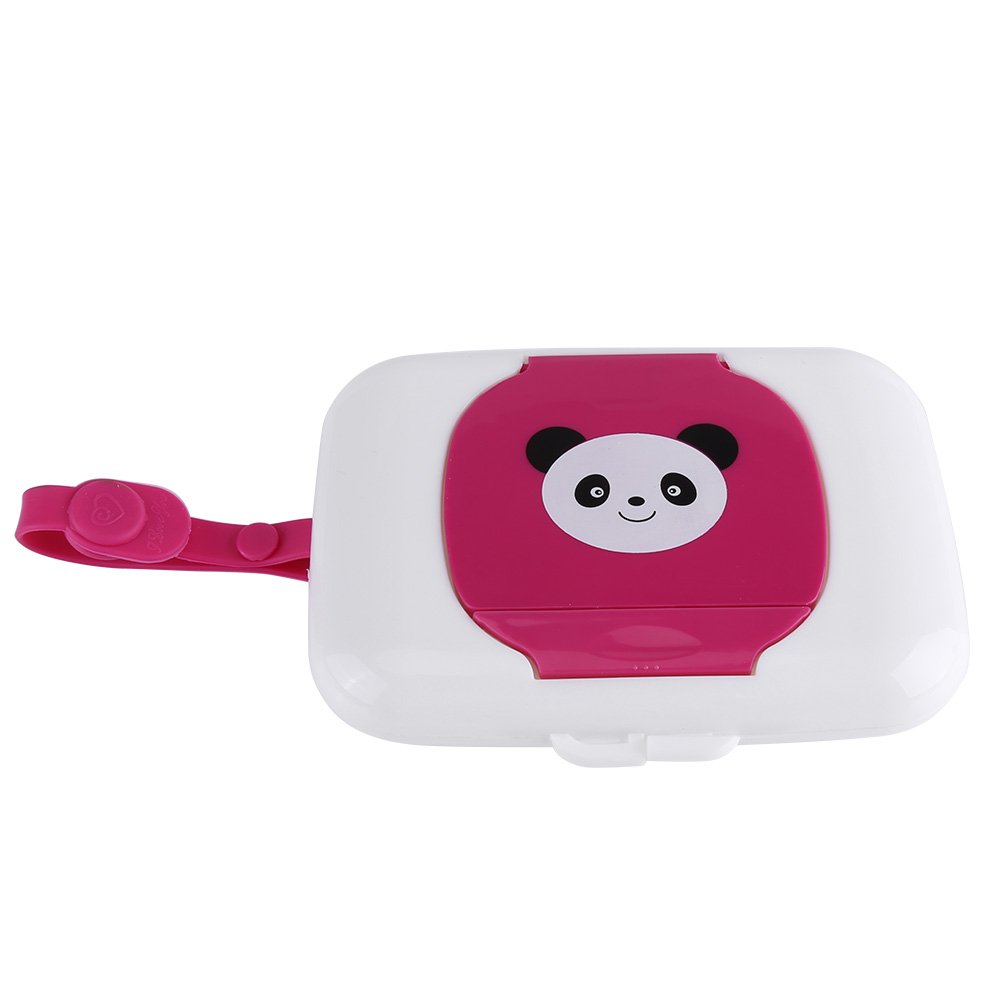 Fdit Wet Wipes Storage Box,Baby Outdoor Travel Stroller Wet Wipes Box Refillable Container for Car Bathroom Living Room(White + Rose)