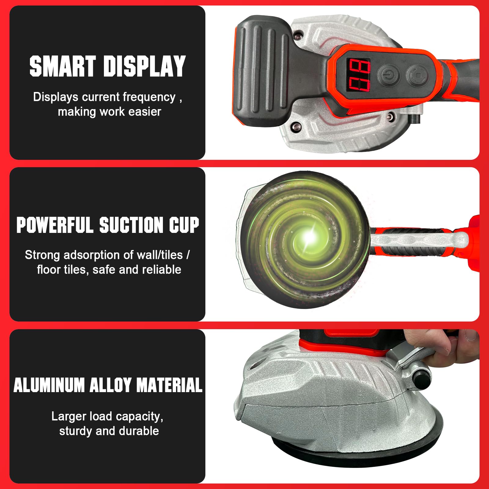 Cordless Tile Vibration Leveling Machine,for Milwaukee 18V Battery, Tile Vibrator Tool with 8 Adjustable Speed & Superior Suction & Digital Display
