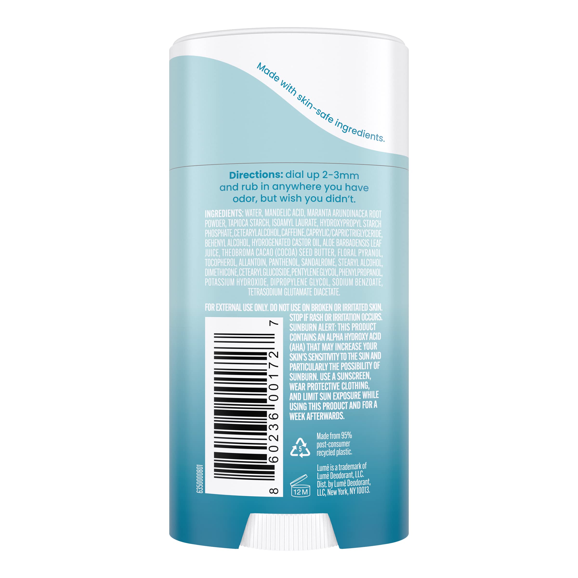 Lume Whole Body Deodorant - Invisible Cream Stick - 72 Hour Odor Control - Aluminum Free, Baking Soda Free, Skin Safe - 2.2 Ounce (Unscented)