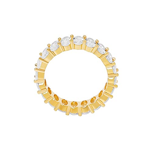 3 CT Oval Shape White Cubic Zirconia Womens Etrnity Wedding Engagement Band Ring in 14K Yellow Gold Plated 925 Sterling Silver (3 Cttw) Ring Size - 4