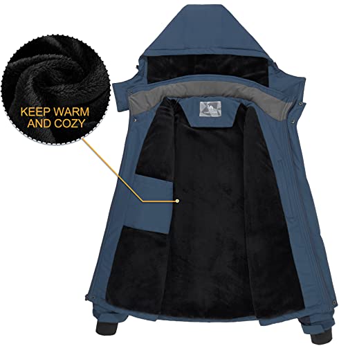 CAMEL CROWN Men's Mountain Snow Waterproof Ski Jacket Detachable Hood Windproof Fleece Parka Rain Jacket Winter Coat Gray Blue L