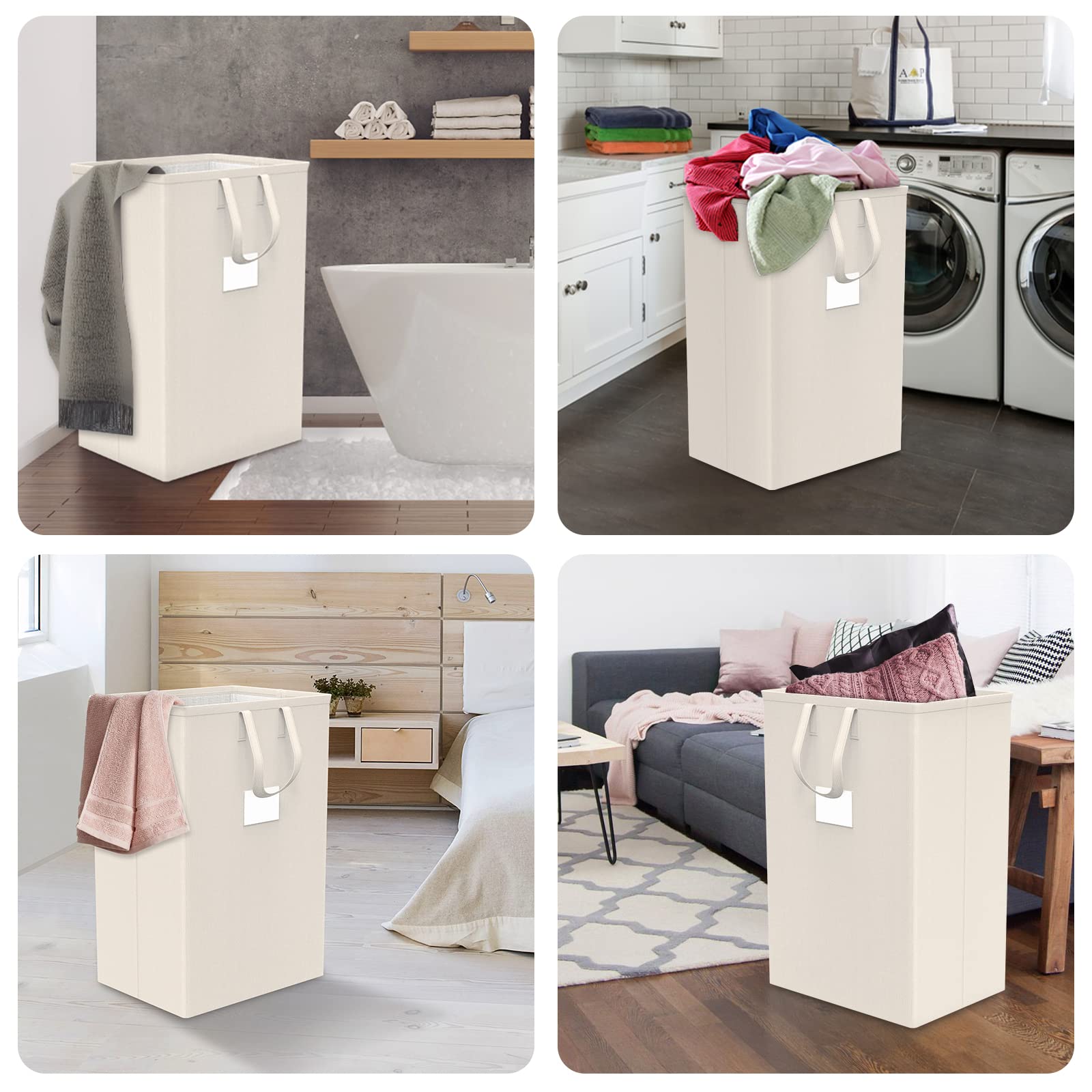 75L Large Laundry Hamper with Handles, Dirty Clothes Hamper for Bedroom Waterproof, Freestanding Tall Laundry Basket Waterproof, Hamper for Bedroom, Bathroom, Dorm, Toys Storage(Ivory)