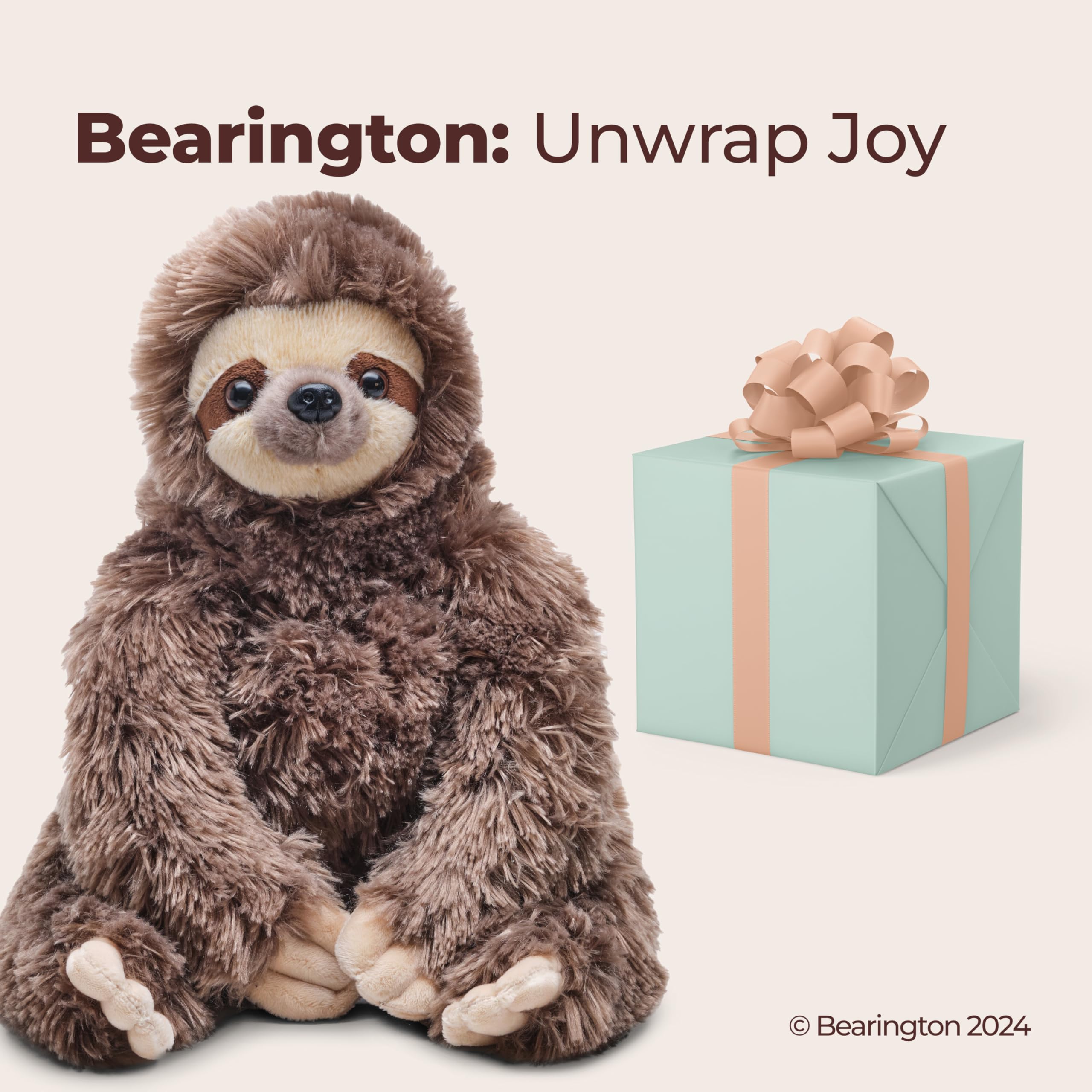 Bearington Speedy Plush Three Toed Sloth Stuffed Animal, 12 inches
