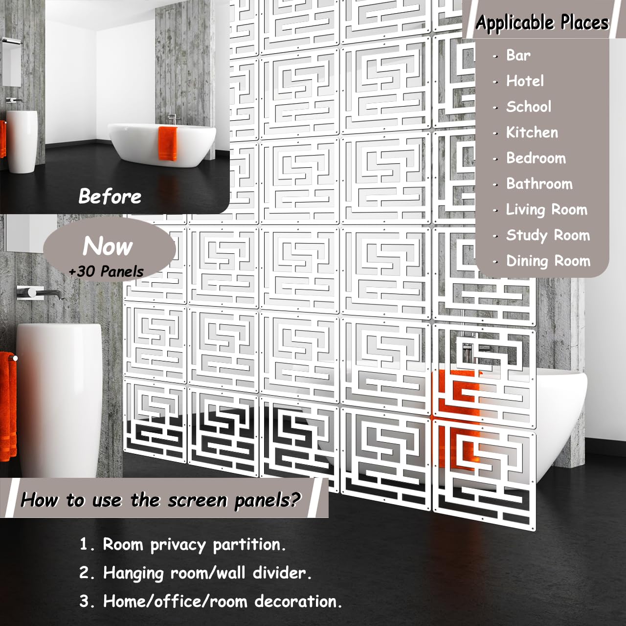 Lchen Hanging Room Divider Panel,10 Pieces Hanging Wall Divider Room Partition Wood-Plastic Thick Hanging Panel Screen Home Office Decoration(ML-S-10Panels)