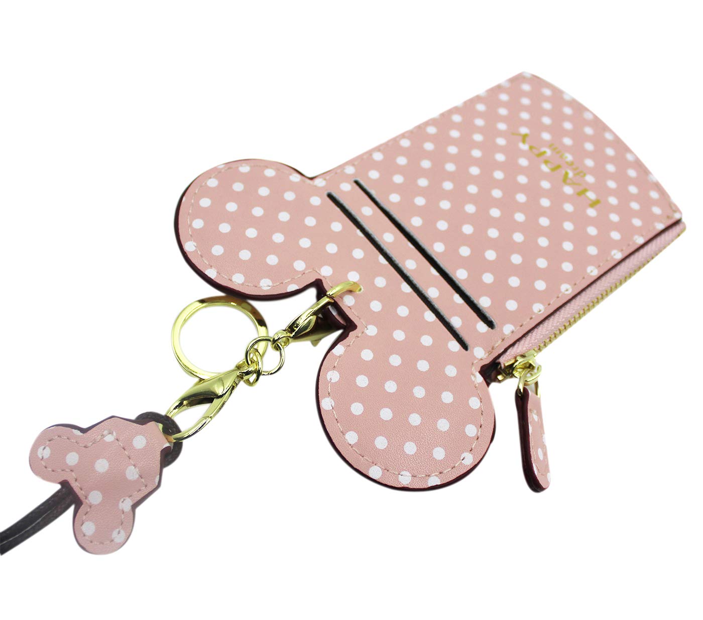 Cute Travel PU Leather Student ID Card Holder Animal Shape Neck Bag Wave Dot Wallet Coin Purse for Women Teens Girls