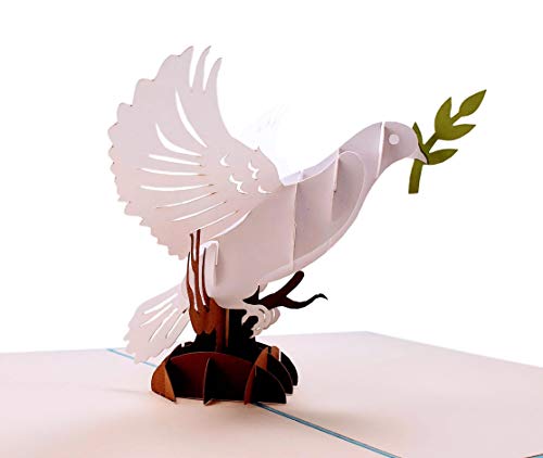 iGifts And Cards Inspirational White Dove with Olive Branch 3D Pop Up Greeting Card - Religious Sympathy Card, Condolences Card, Congratulations Ordination Gift, Beautiful Priest Appreciation Present