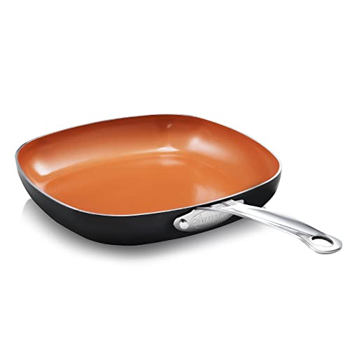 Gotham Steel Non Stick Frying Pan, 11” Square Ceramic Frying Pan Nonstick, Long Lasting Nonstick Cooking Pan, Induction Frying Pan, Egg Pan, Stay Cool Handle, Dishwasher & Oven Safe, 100% Toxin Free
