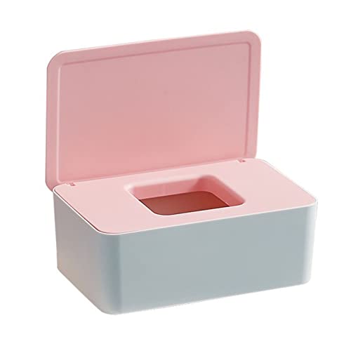 Wipes Dispenser Holder,Tissue Storage Box Case Wet Baby Wipes Case Baby Wipe Holder with Lid for Home Office Desk, Dorm, Kitchen, Washroom, Vanity (White+Pink)