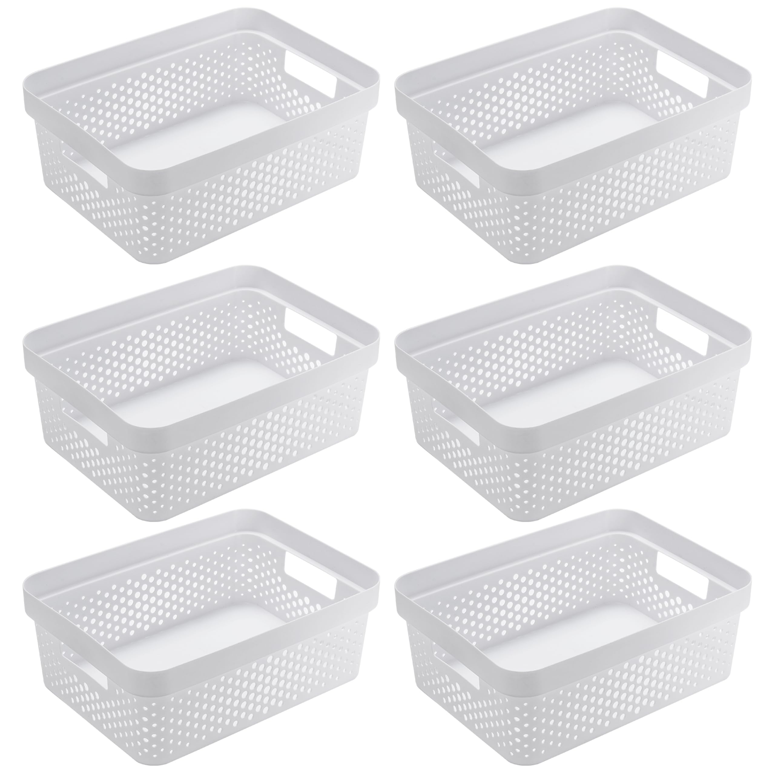 Bins & Things Plastic Rectangular Storage Basket, White, 11" x 11"