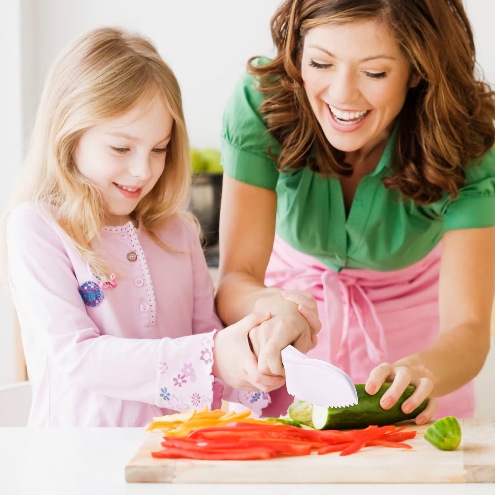 6 Pieces Kids Knife Set Include Wooden Toddler Knife Crinkle Cutter for Veggies Nylon kids knifes for Real Cooking Montessori Kitchen Tools for Toddlers With Cutting Board